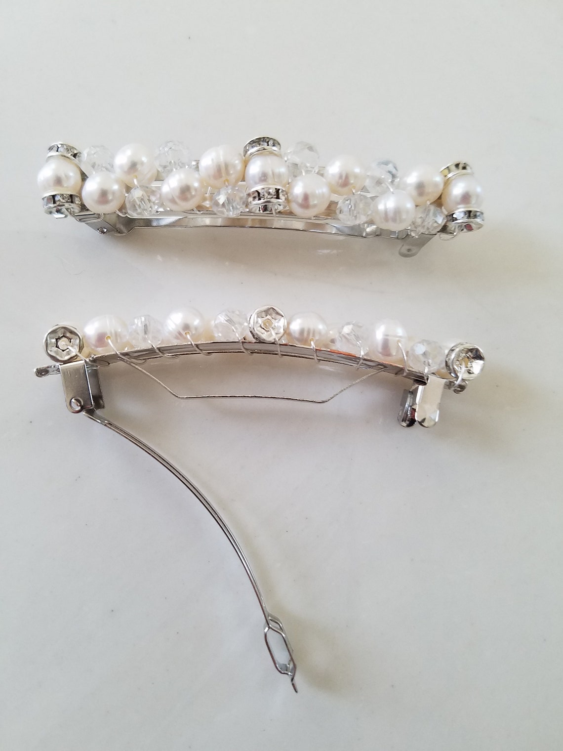 White Freshwater Pearl Barrette Pearl French Barrette - Etsy México