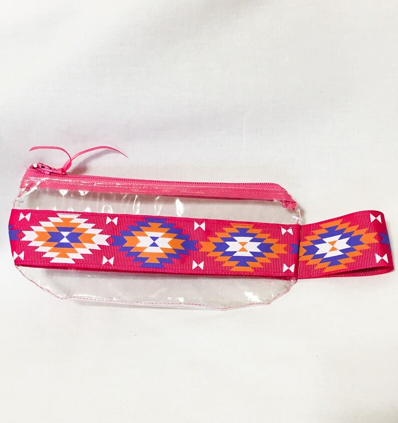 Medium Pink Diamond Design Ribbon, Clear Vinyl Zipper Pouch, Cosmetic ...