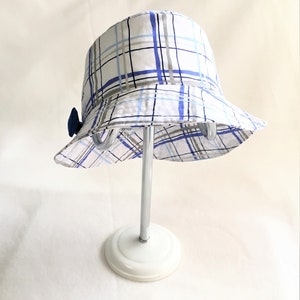 Blue Plaid Print Bucket Little Boy Baby Sun Cap, Blue Summer Bucket Hat ...