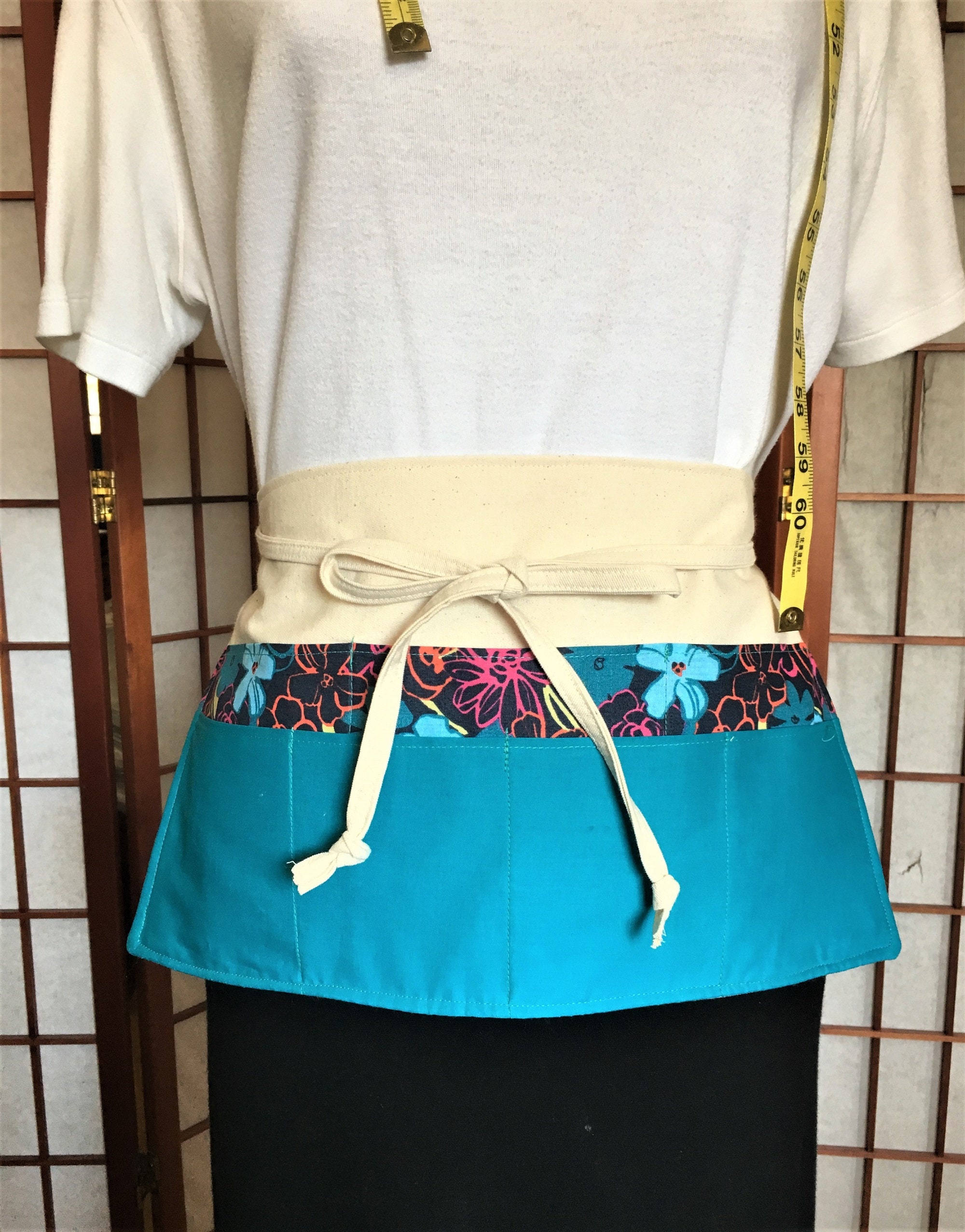 Work Crafters Teal Floral Apron, Canvas and Big Pockets Apron, Craft ...