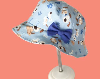 Blue Plaid Print Bucket Little Boy Baby Sun Cap, Blue Summer Bucket Hat ...