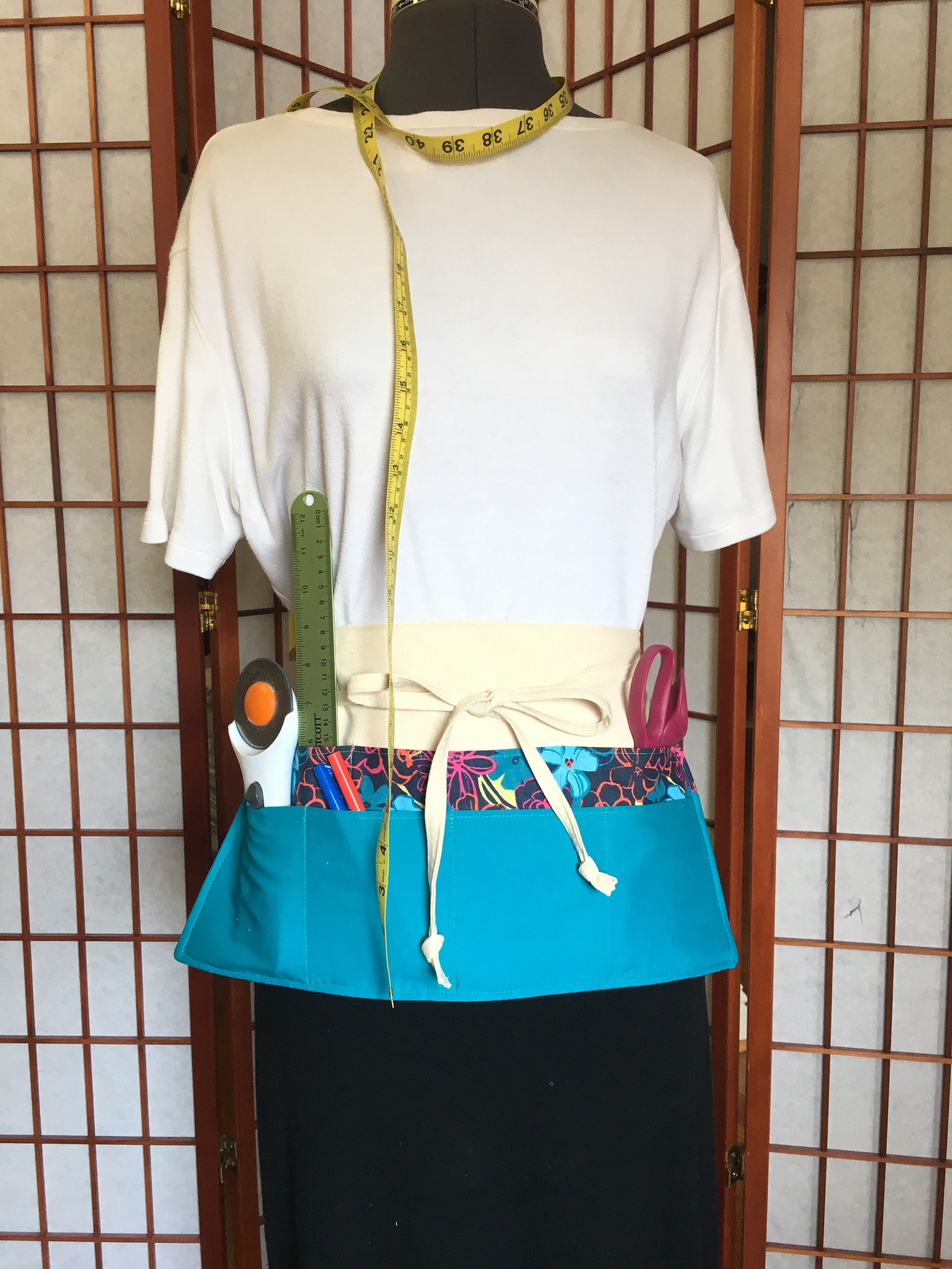 Work Crafters Teal Floral Apron, Canvas and Big Pockets Apron, Craft ...