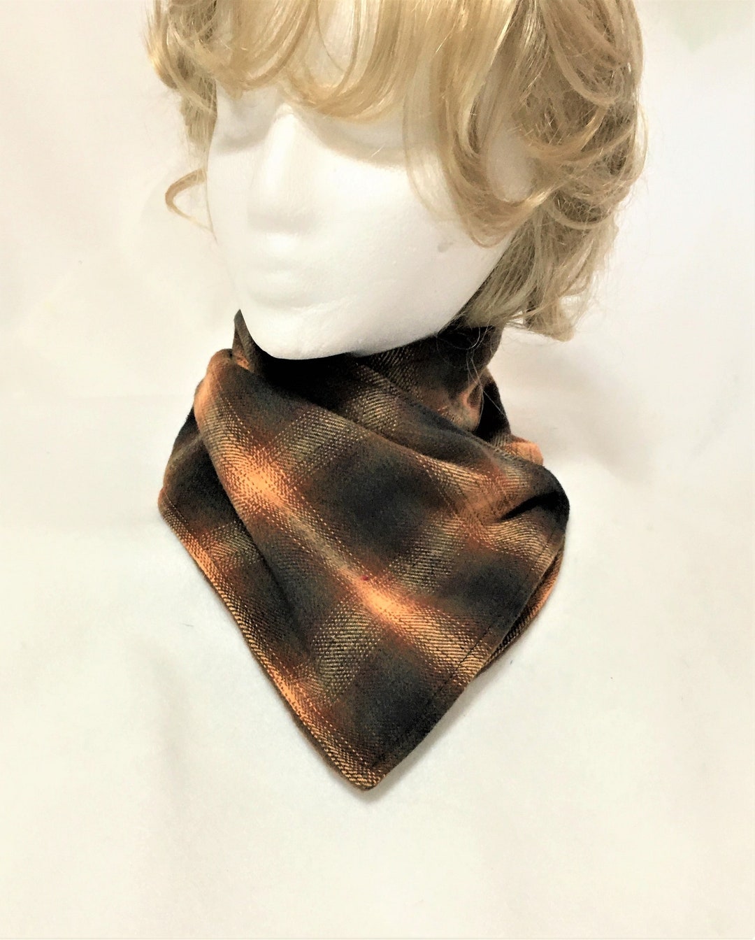 Brown and Gold Plaid Neck Wrap, Neck Warmers, Handmade Flannel Neck ...
