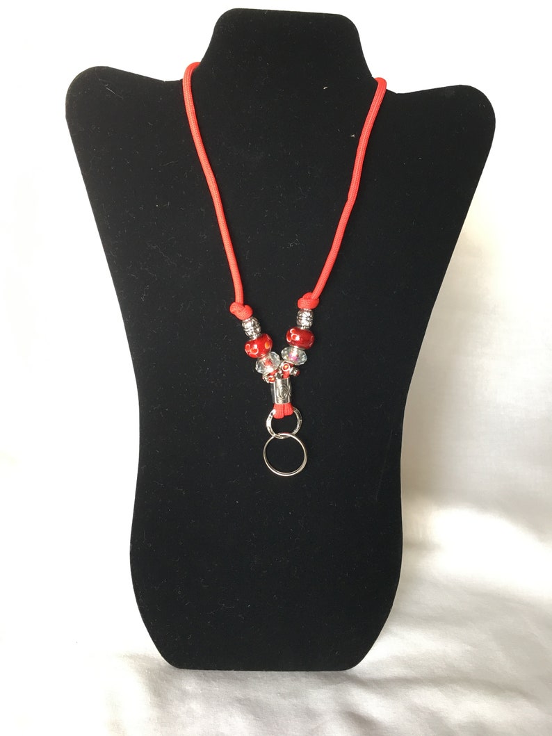 Custom Red Beaded Lanyard, T Style Cord Attachment Closed Ring Neck ...