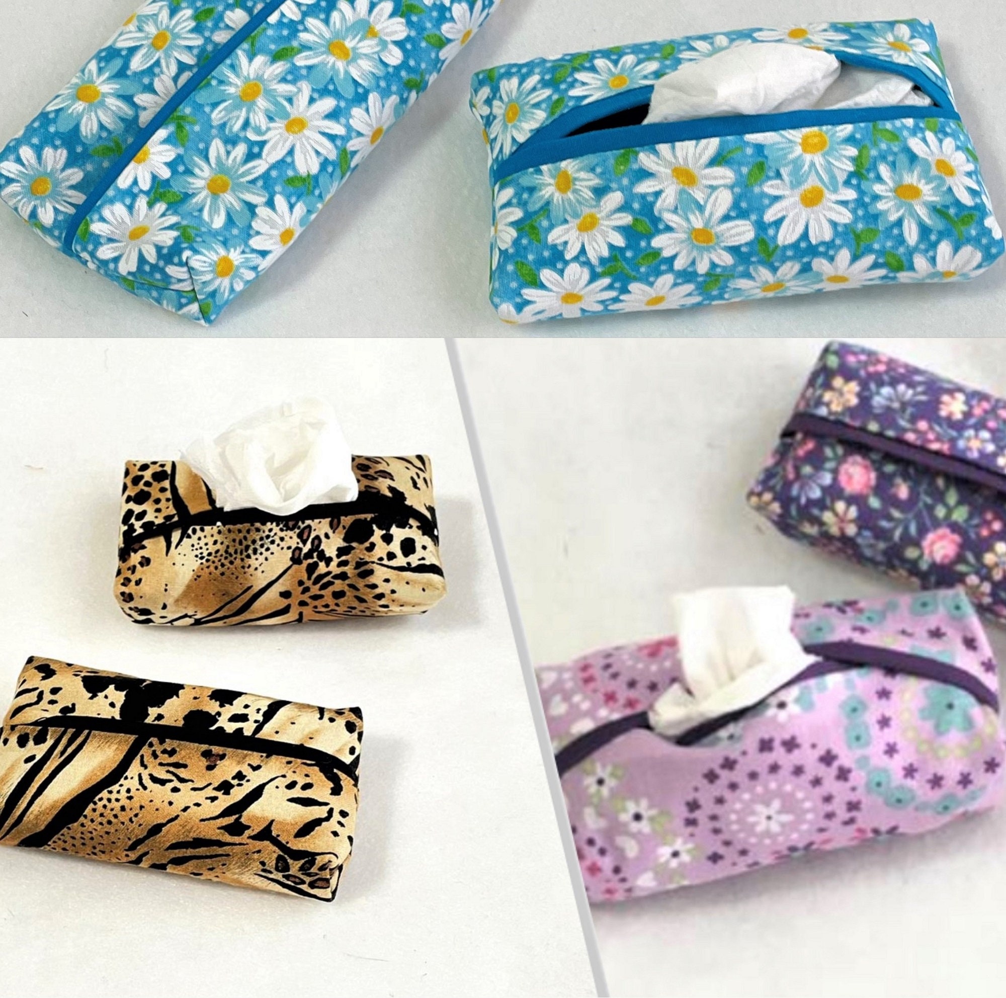 New Tiger Print, Blue or Purple Floral Personal Tissue Pouch, Cosmetic ...