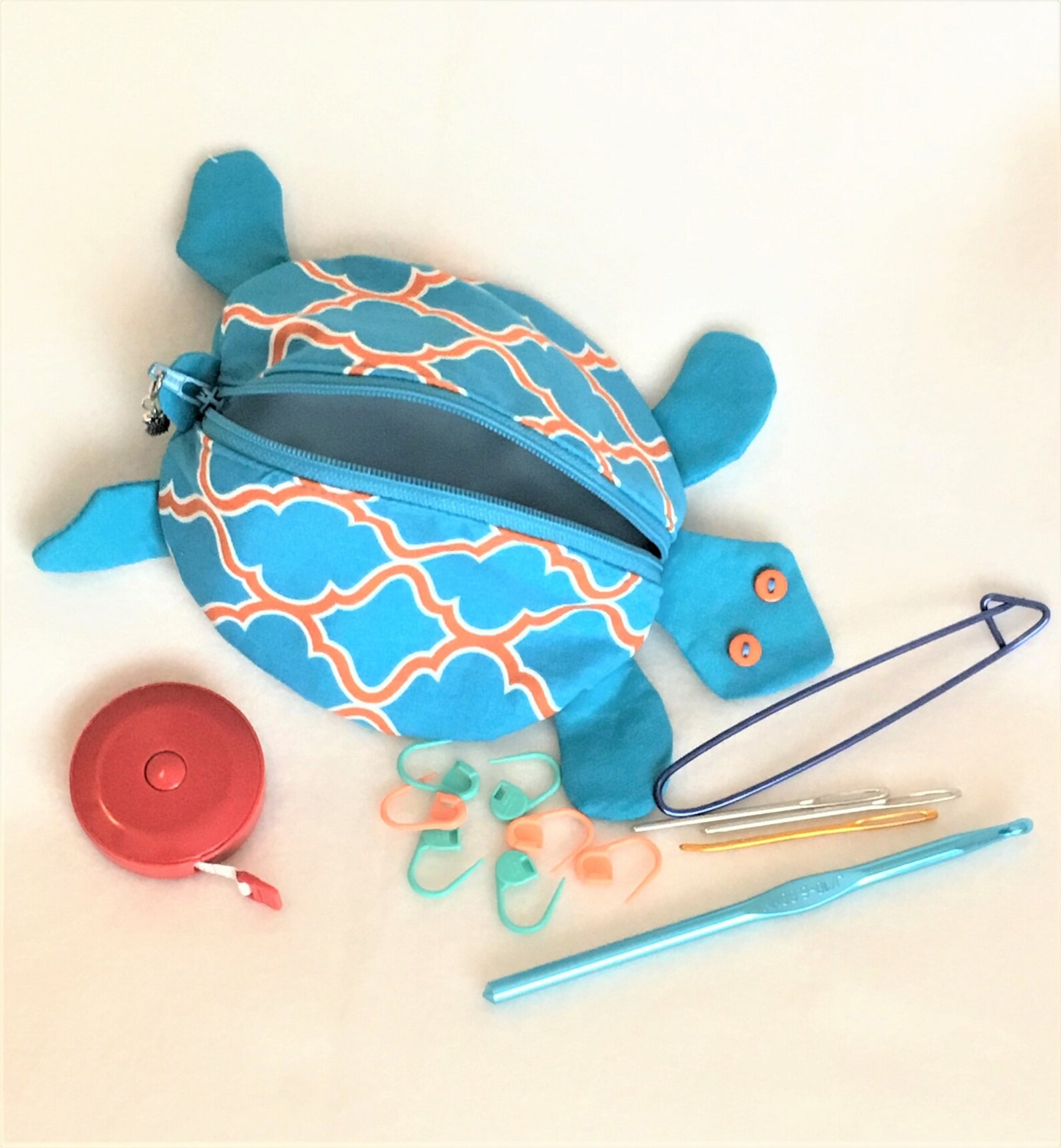 Fun Zippy Zoo Turquoise Turtle Shaped Small Zipper Pouch, Knitting ...