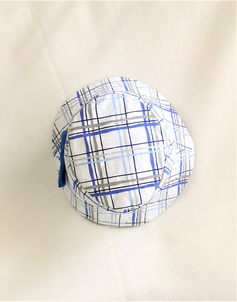 Blue Plaid Print Bucket Little Boy Baby Sun Cap, Blue Summer Bucket Hat ...