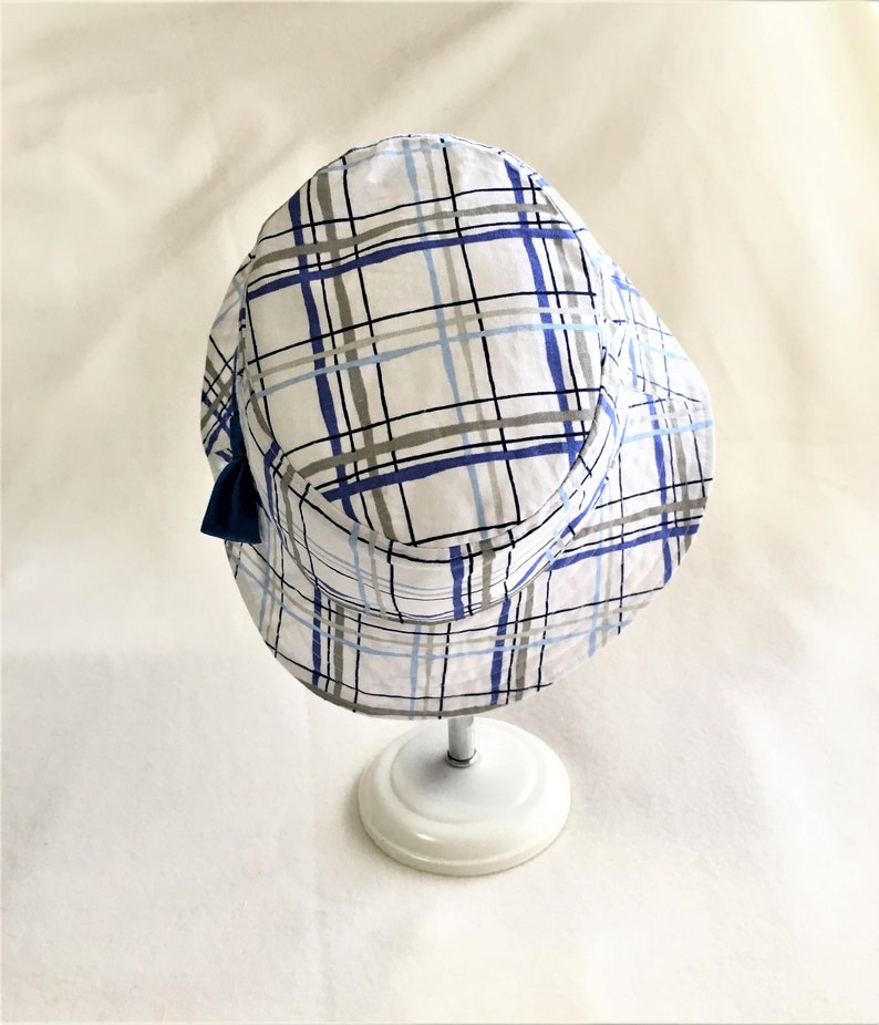 Blue Plaid Print Bucket Little Boy Baby Sun Cap, Blue Summer Bucket Hat ...