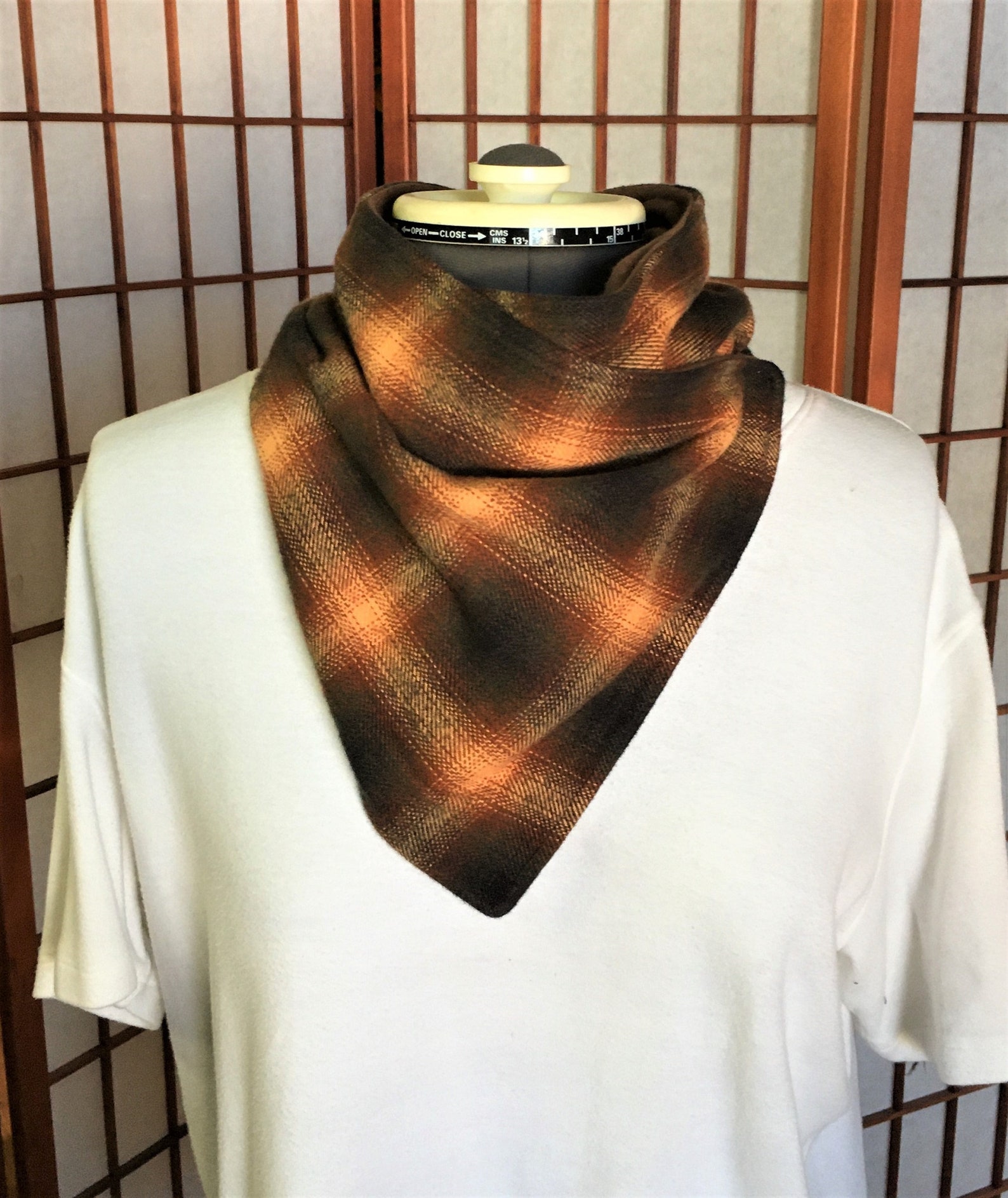 Brown and Gold Plaid Neck Wrap, Neck Warmers, Handmade Flannel Neck ...