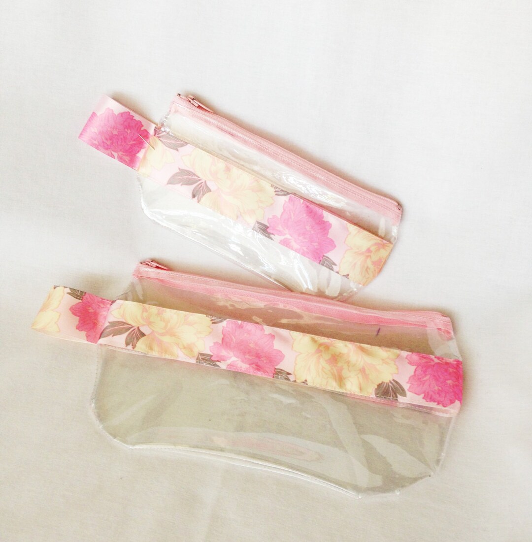 Floral Satin Ribbon Clear Vinyl Zipper Pouch: Large Cosmetic Bag - Etsy