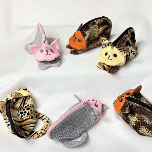Kitty Shaped Zippy Zoo Pouch, Grey, Tiger, Cheetah Pouch, Knitting ...