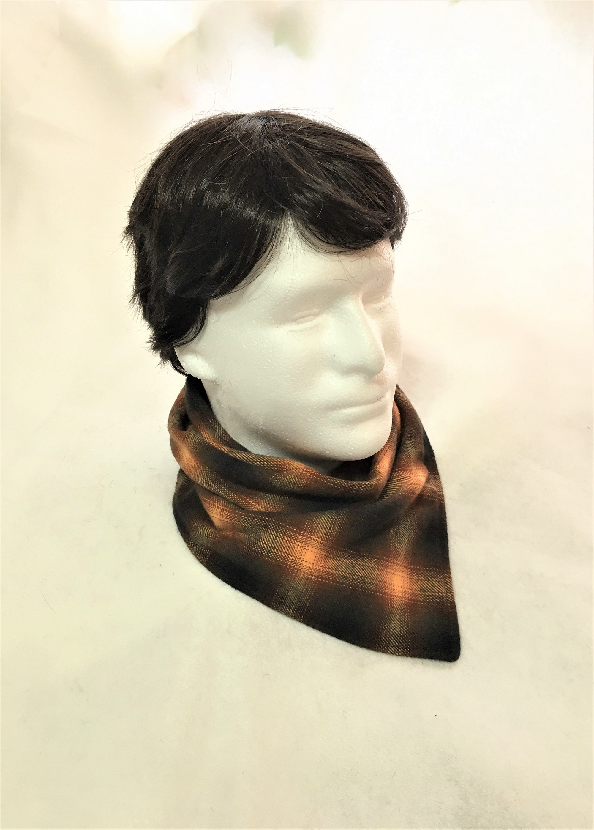 Brown and Gold Plaid Neck Wrap, Neck Warmers, Handmade Flannel Neck ...