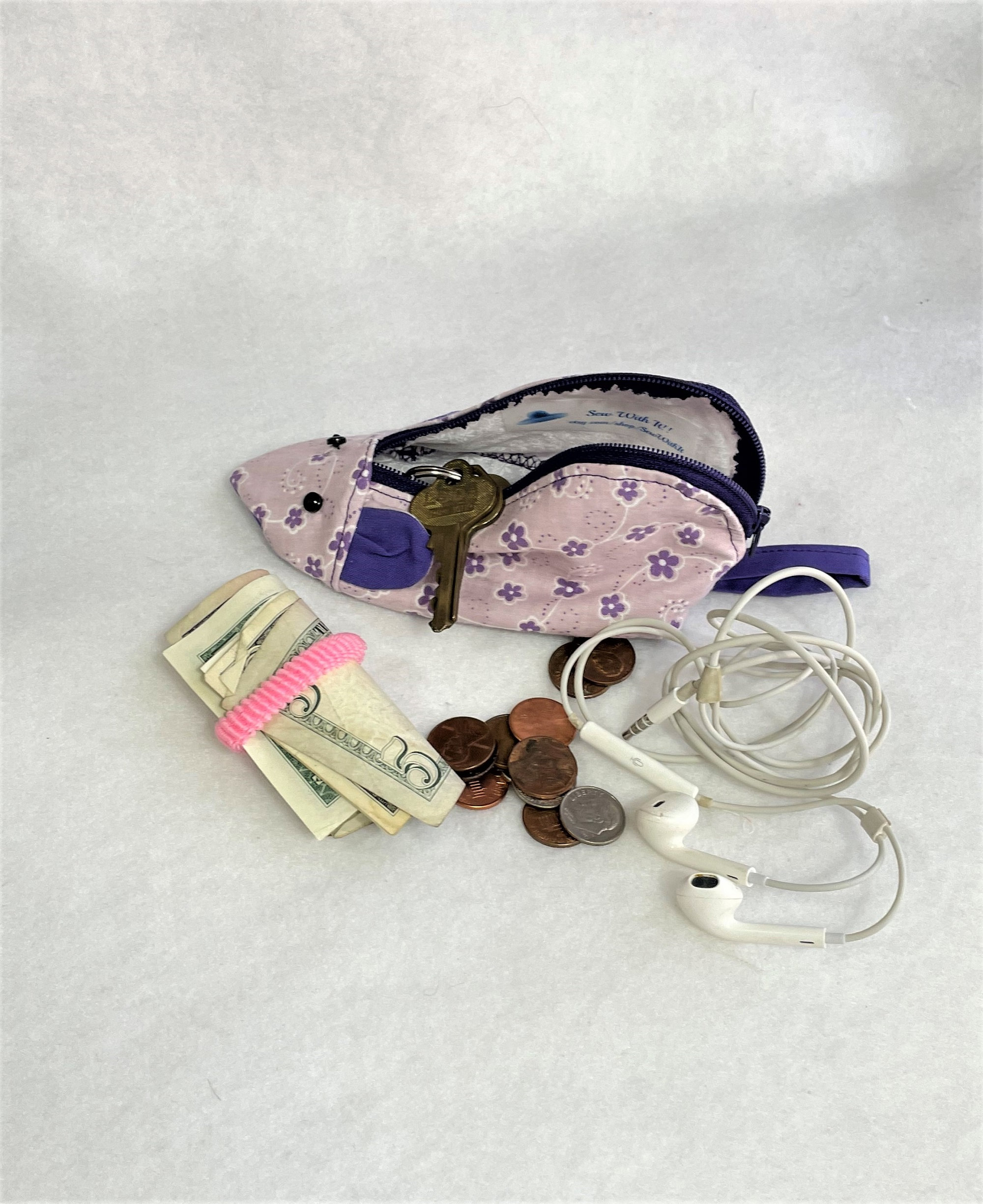 Fun Zippy Zoo Purple Floral Mouse Shaped Small Zipper Pouch - Etsy