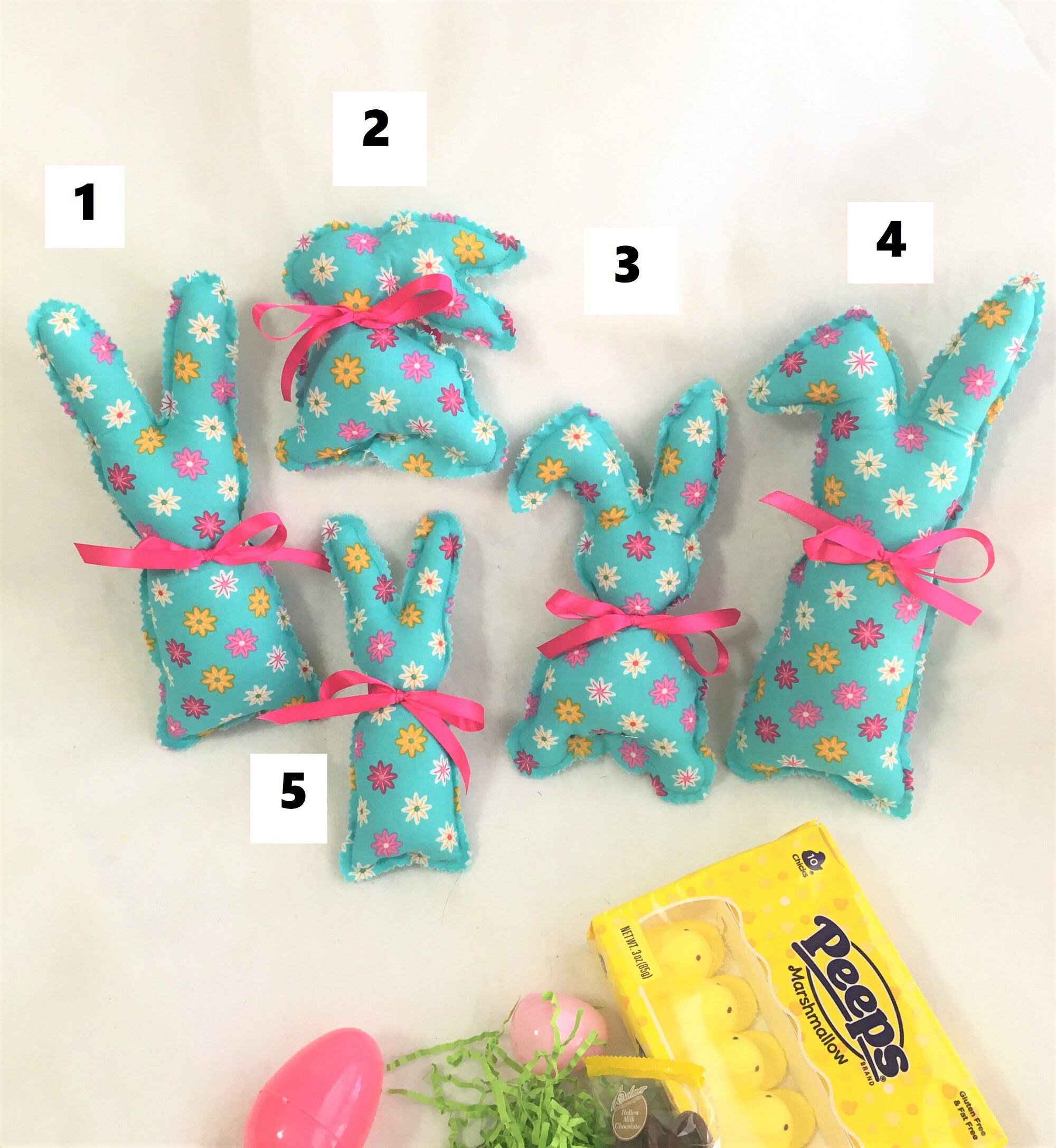 Vintage Soft Teal Floral Stuffed Bunnies, Soft Fabric and Ribbon ...