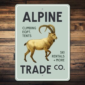 Alpine Trade Co Sign, Mountain Goat Sign, Animal Lodge Sign, Animal ...