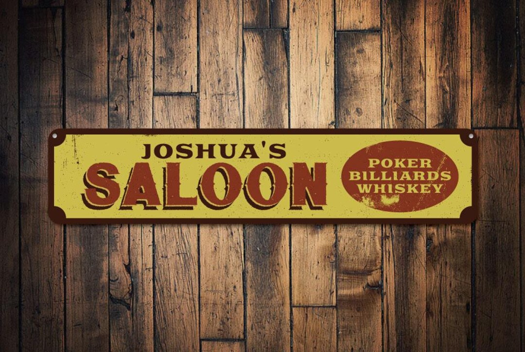 Saloon Sign, Personalized Bartender Name Poker Billiards Whiskey Sign ...