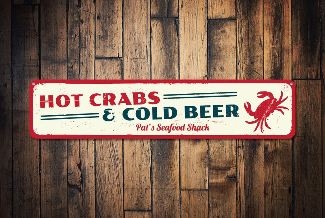 Hot Crabs & Cold Beer Sign, Personalized Seafood Shack Sign, Beach ...