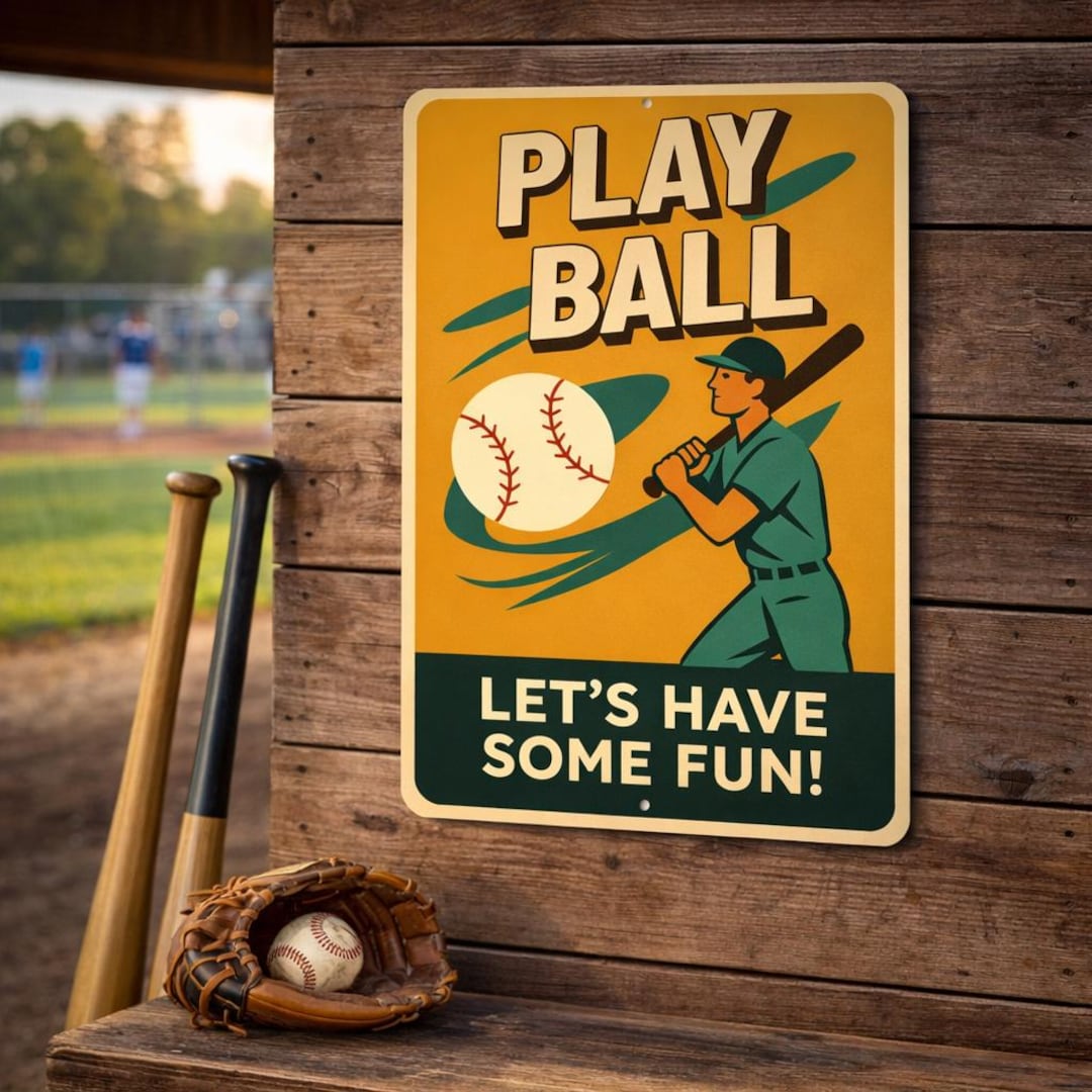 Play Ball Lets Have Some Fun Sign, Retro Baseball Decor, Man Cave ...