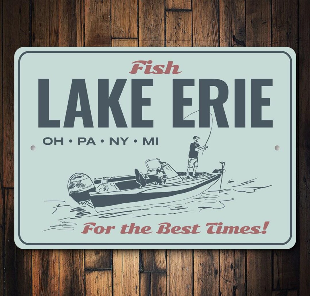 Fish Lake Erie Sign, Lake House Decor, Lake Erie Decor, Retro Fishing ...