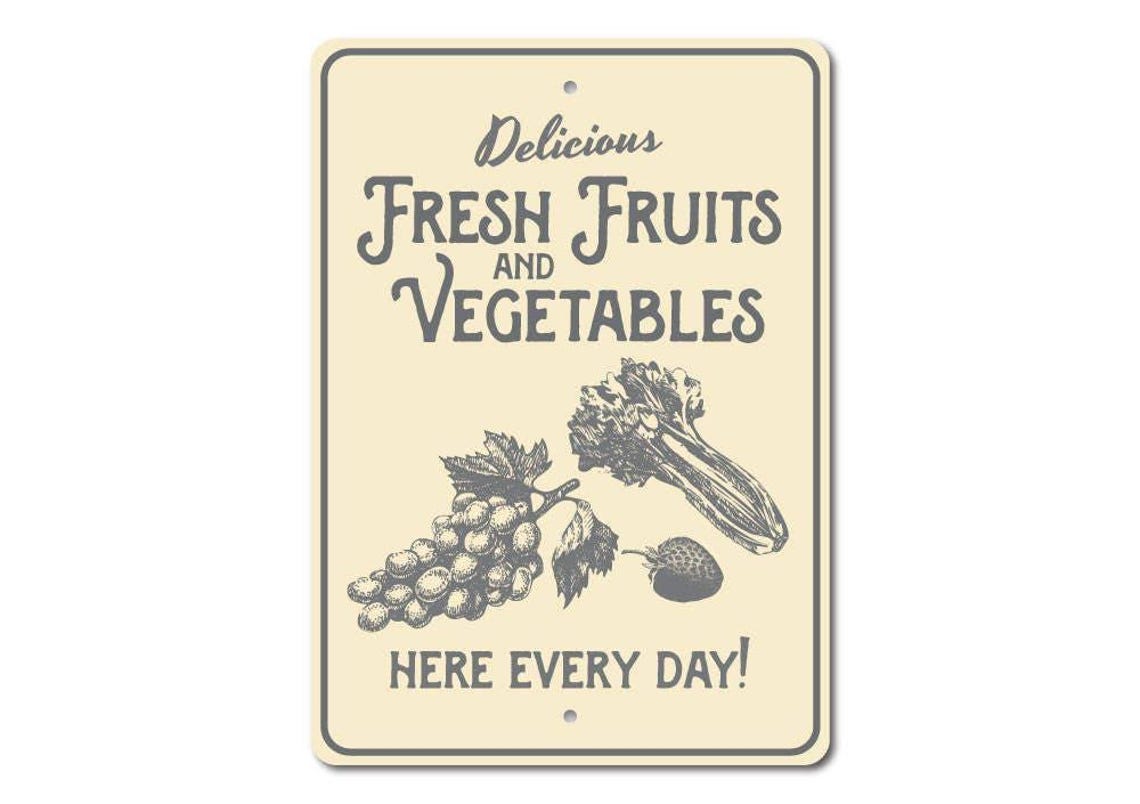 Vegetables Sign, Fresh Fruit Sign, Metal Produce Sign, Fresh Produce ...