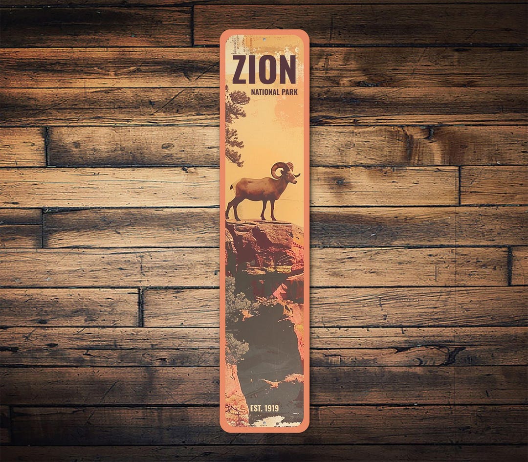 Zion National Park Metal Sign – Bighorn Sheep Wall Art, Vertical Canyon ...