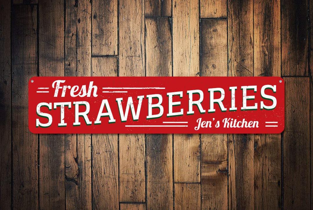 Fresh Strawberries Sign, Personalized Kitchen Name Fresh Fruit Sign ...