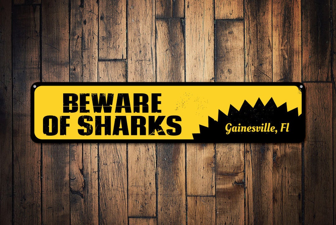 Beware of Sharks Sign, Personalized Beach Location Sign, Custom Shark ...