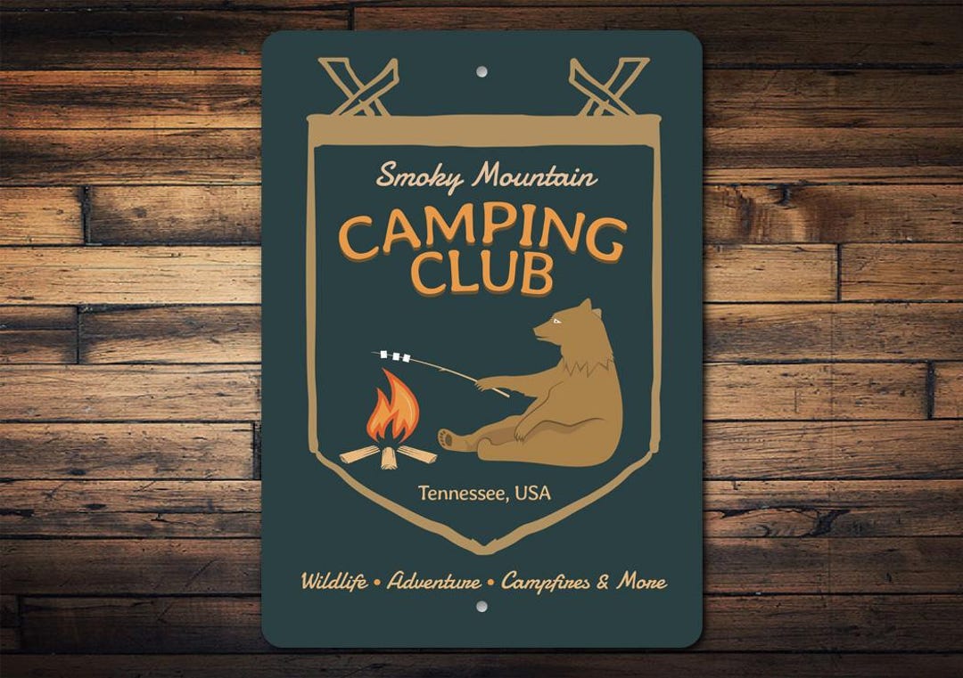 Camping Club Sign, Smoky Mountain Decor, Mountain Cabin Sign, Wildlife ...