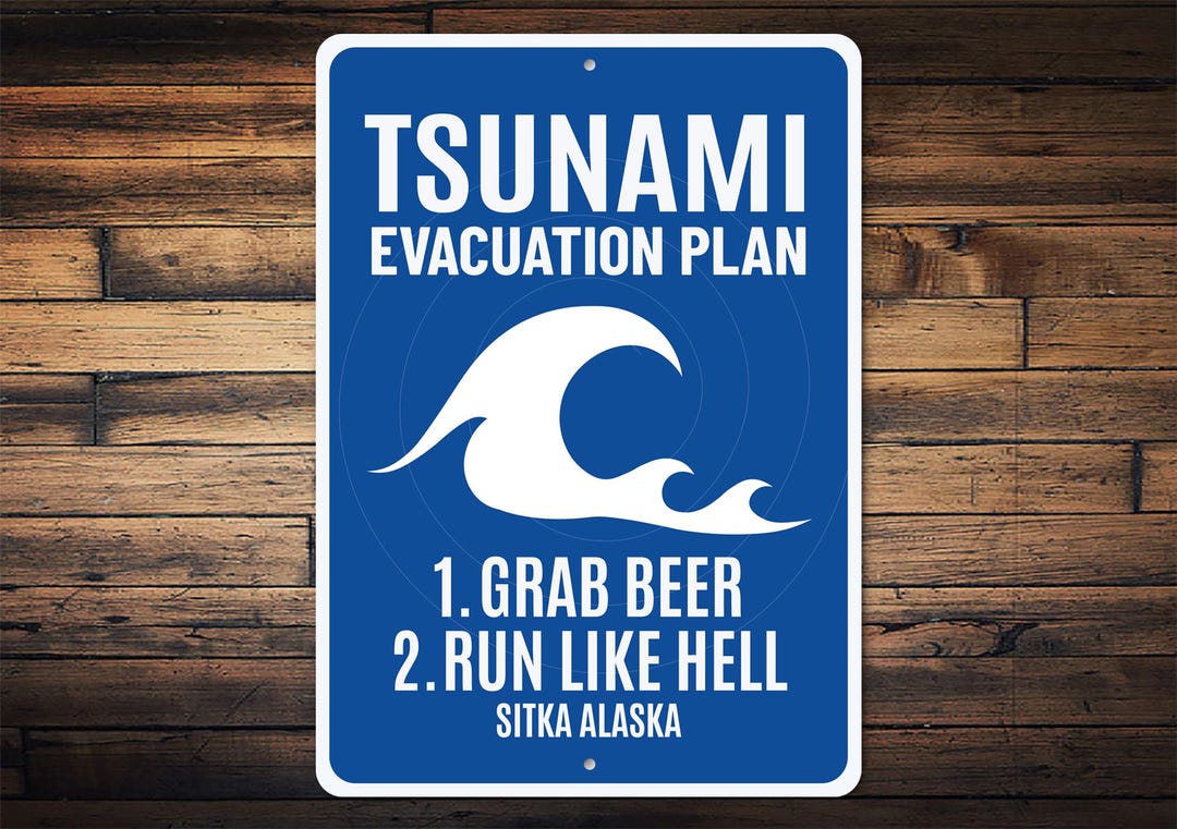 Tsunami Evacuation Plan Sign, Beach House Decor, Evacuation Humor ...
