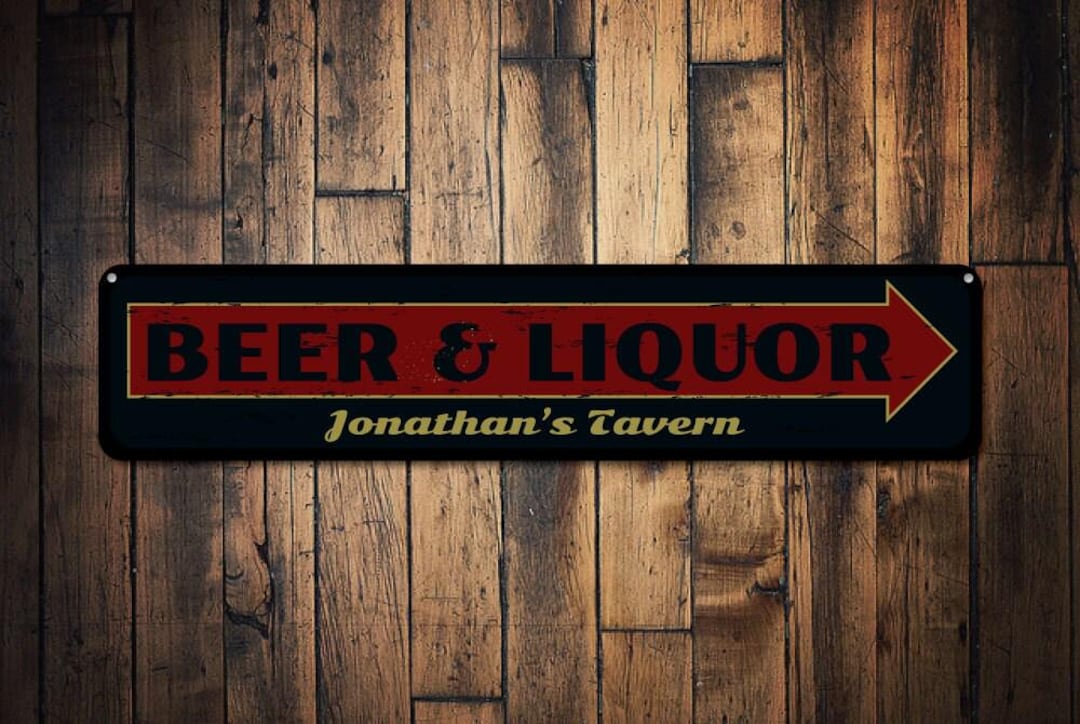 Beer & Liquor Sign, Bar Arrow Sign, Custom Tavern Name Sign, Gift for ...