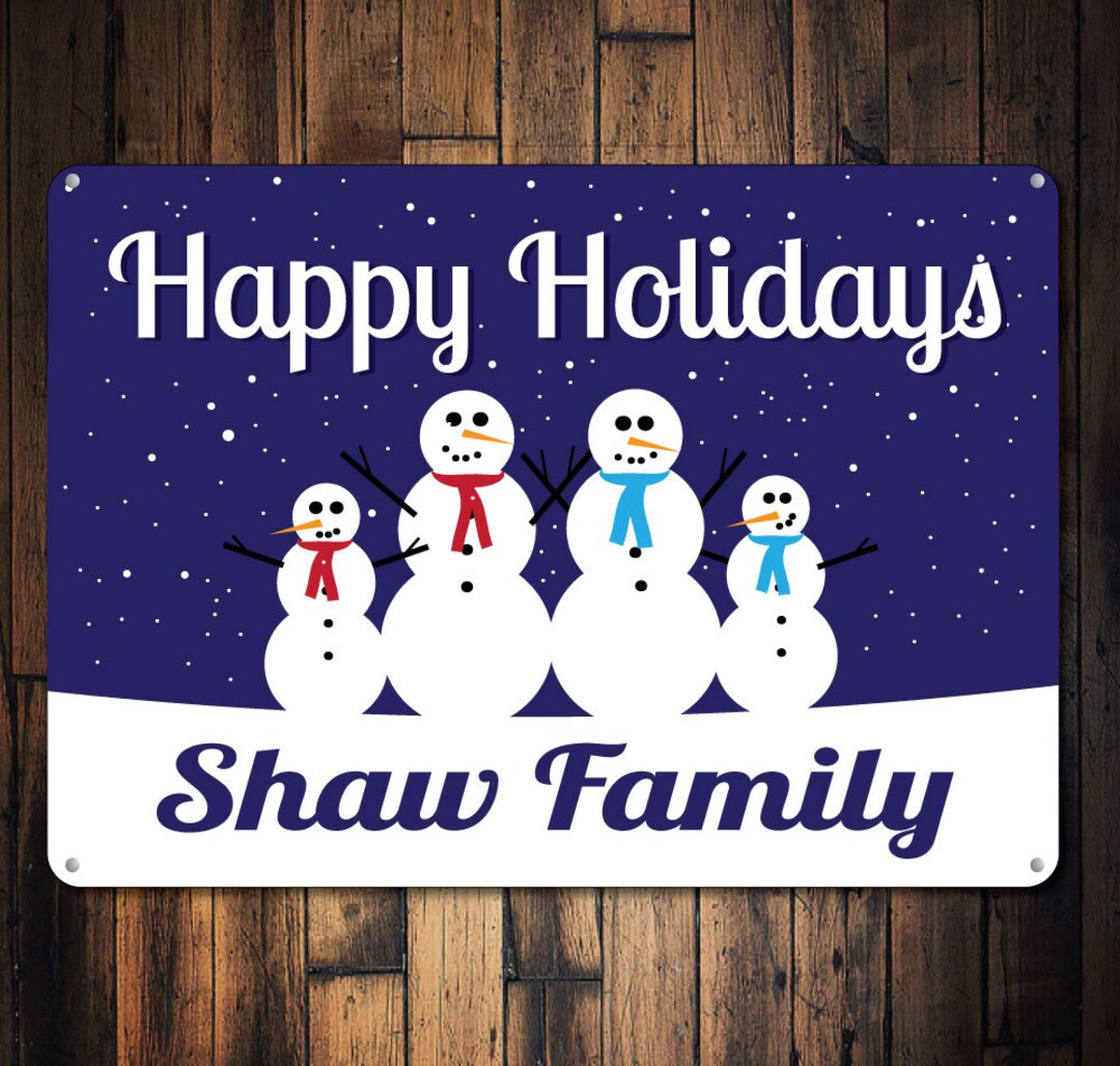 Snowmen Family Sign, Custom Happy Holidays Sign, Snowman Merry ...