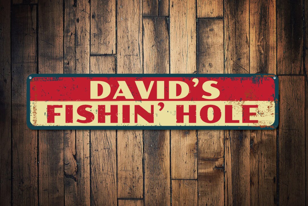 Fishin' Hole Sign, Personalized Fishing Hole Lake House Sign, Metal ...