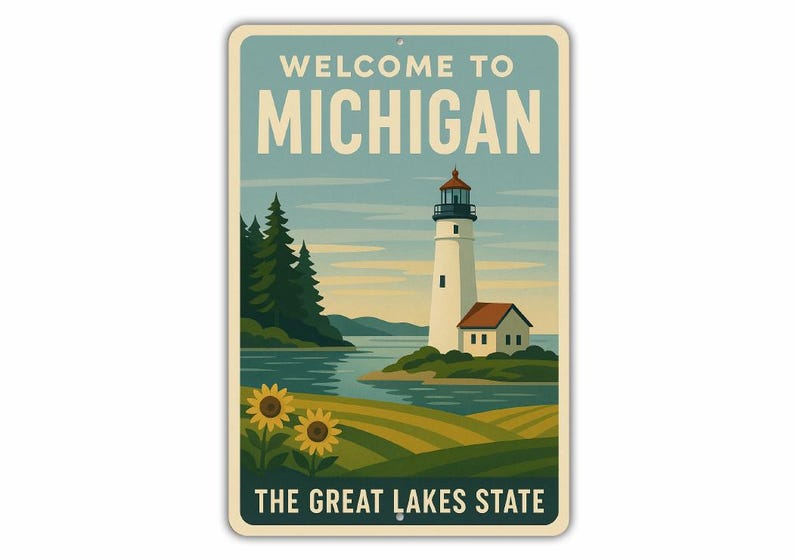 Welcome to Michigan Metal Sign – the Great Lakes State Wall Art, Retro ...