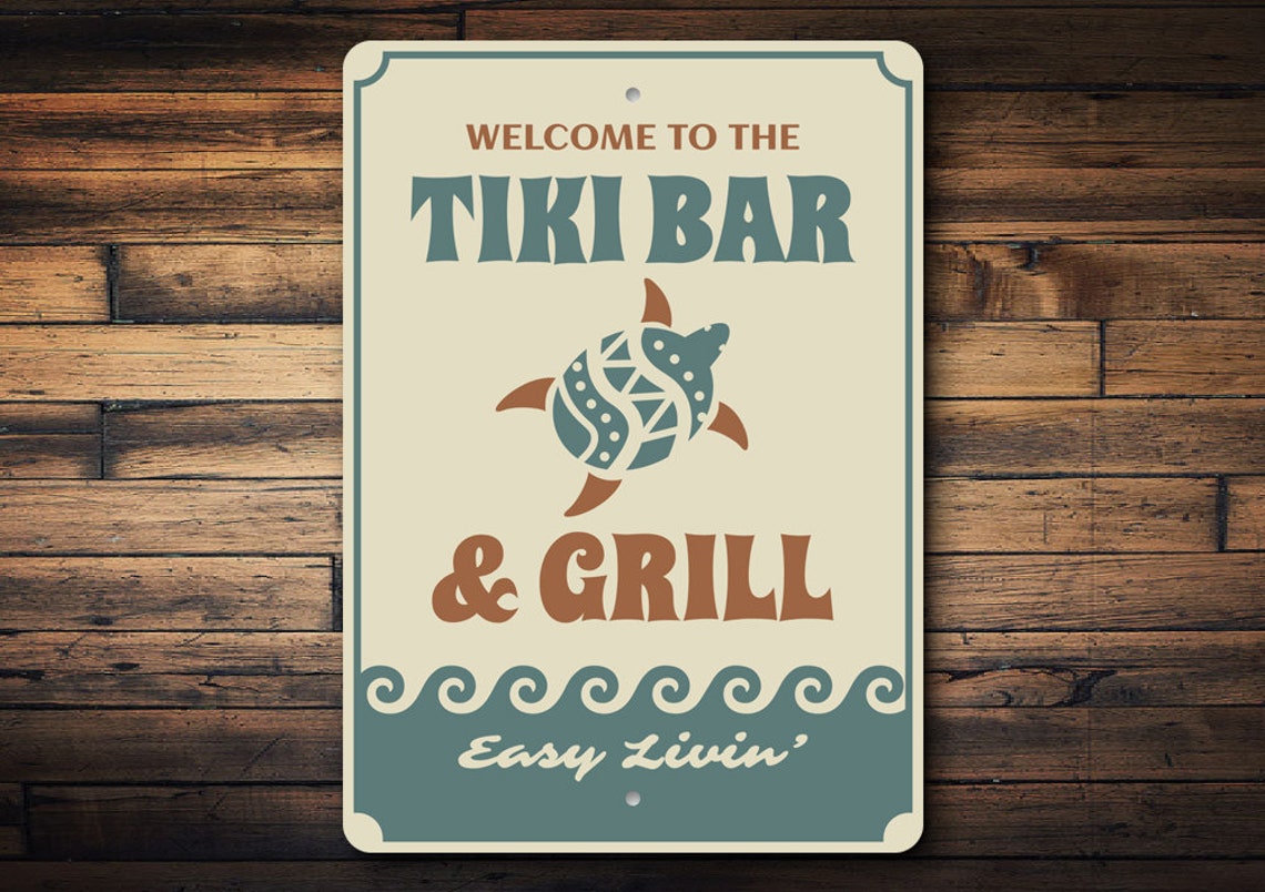 Tiki and Grill Sign Beach Grill Sign Beach Decor Sign for - Etsy