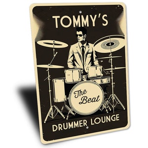 Drummer Lounge Sign, Custom Name Sign, Home Studio Drummer Decor, Retro ...