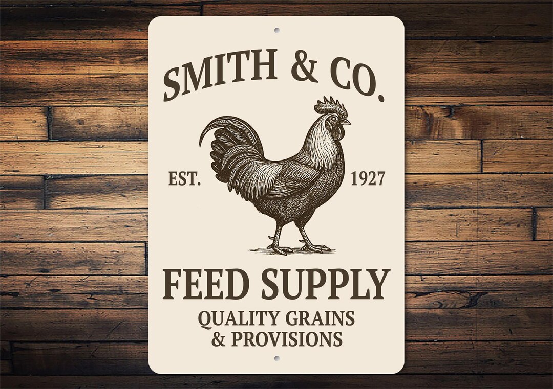 Feed Supply Farm Sign, Custom Farm Company, Rooster Barn Decor, Vintage ...