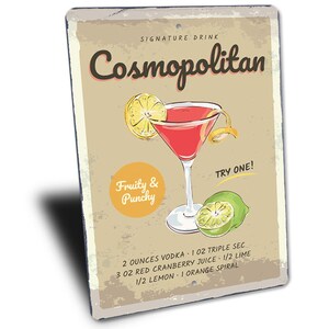 Cosmopolitan Signature Drink Sign, Custom Drink Gift, Custom Bar Drink ...