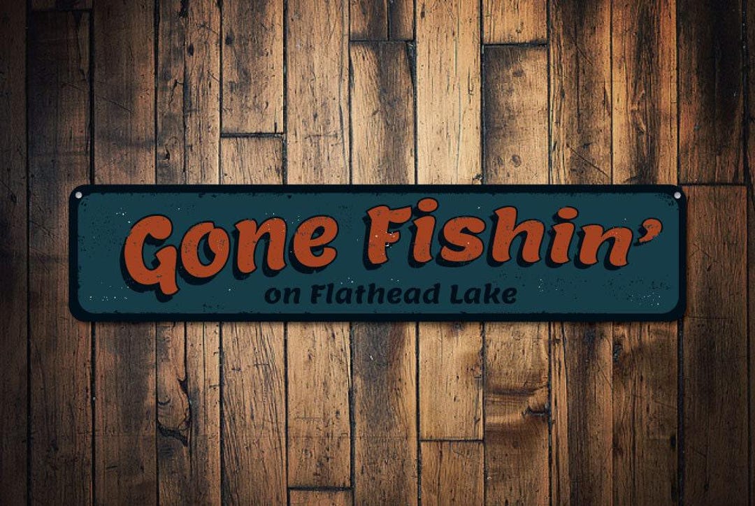 Gone Fishing Sign, Personalized Gone Fishin' Lake House Sign, Metal ...