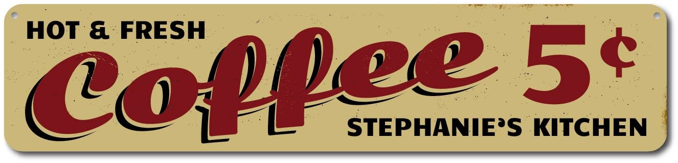 Hot & Fresh Coffee Sign Personalized Coffee House 5 Cents | Etsy