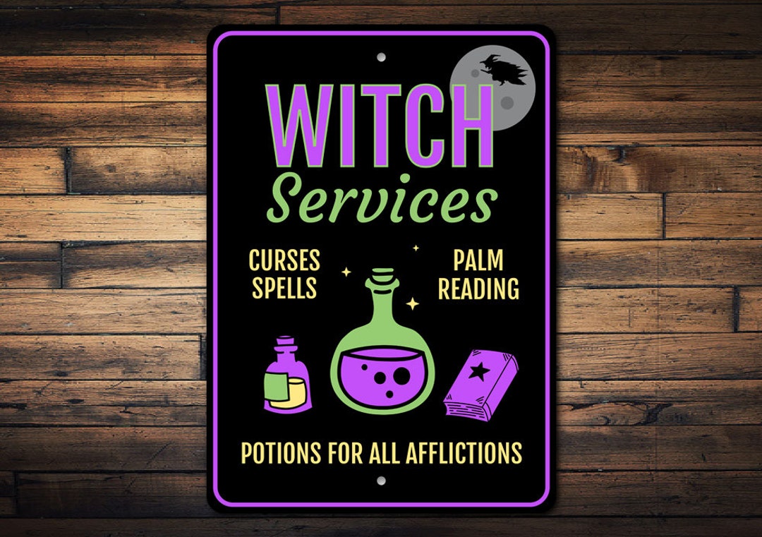 Witch Service Sign, Witch Potion Sign, Witch Sign Decor, Halloween Sign ...