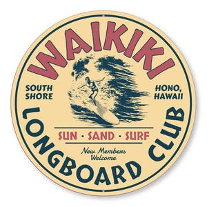 Longboard Surf Club Sign, Custom Hawaii Surf Sign, Surfing Hawaii Sign ...