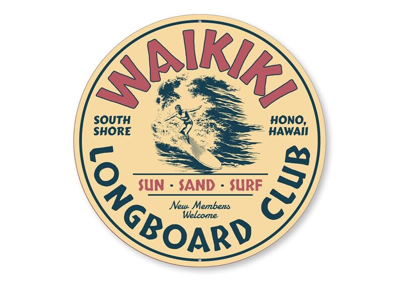 Longboard Surf Club Sign, Custom Hawaii Surf Sign, Surfing Hawaii Sign ...