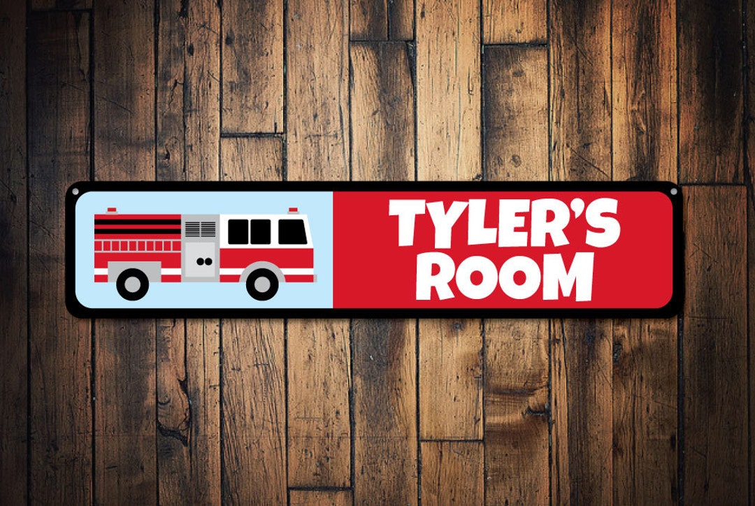 Firetruck Sign, Custom Fireman Sign, Child Gift, Kid Room Sign, Metal ...