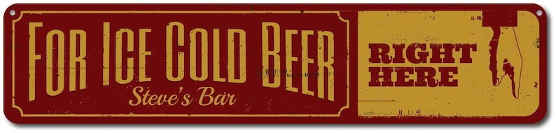 Beer Sign, Personalized Ice Cold Beer Right Here Hand Sign, Custom Bar ...