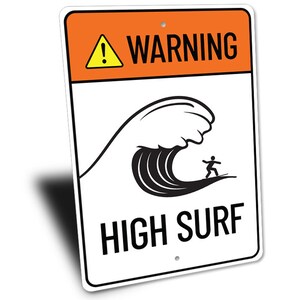 High Surf Sign, Warning High Surf, Ocean Decor Gifts, Metal Waves Sign ...
