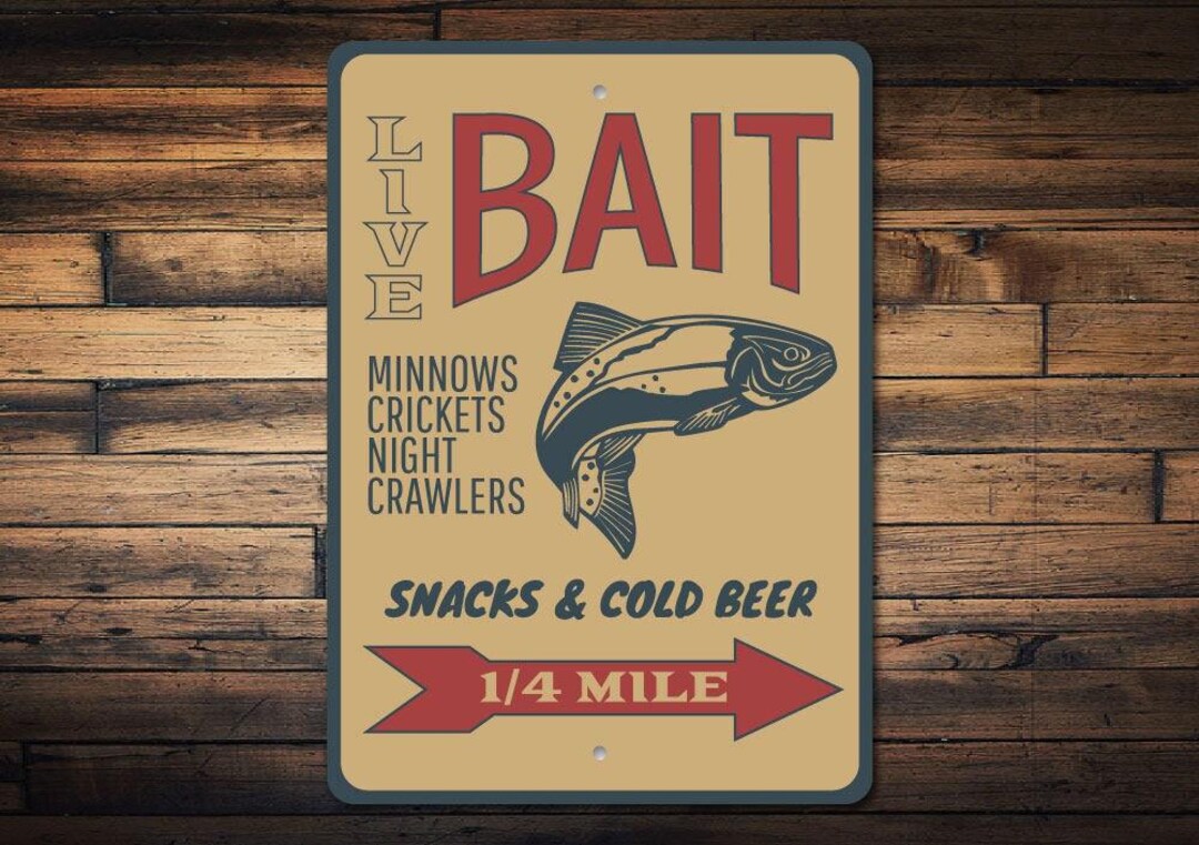 Live Bait Sign, Fishing Bait Sign, Bait Shop Decor, Bait Shop Sign ...