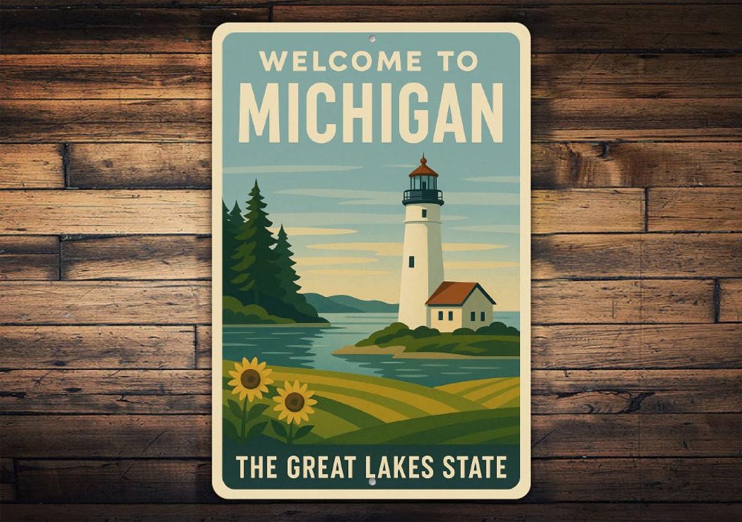 Welcome to Michigan Metal Sign – the Great Lakes State Wall Art, Retro ...