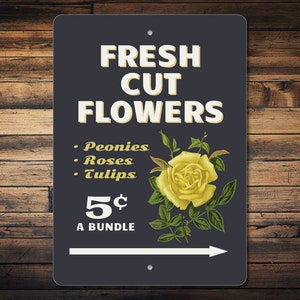Fresh Cut Flowers Sign, Yellow Rose Sign, Rose Lover Gift, Flower Shop ...