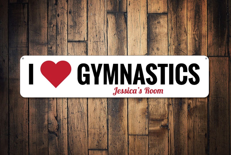I Love Gymnastics Sign, Personalized Kid Name Room Sign, Custom Heart ...