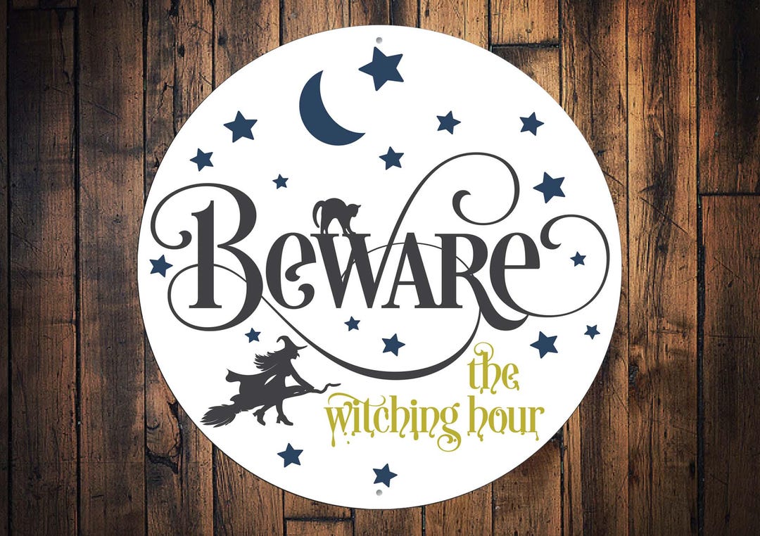 Halloween Metal Sign, Beware Witch Sign, Vintage Halloween Round Decor ...